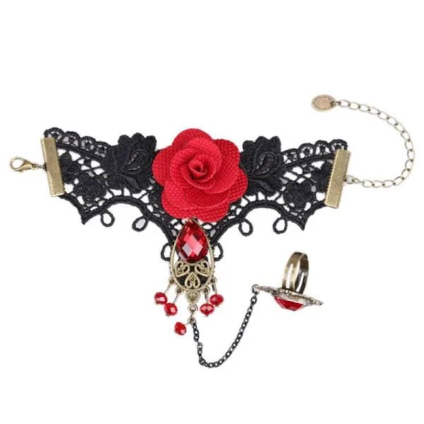 Gotneskt armband með rauðri rós - Gothic Shop