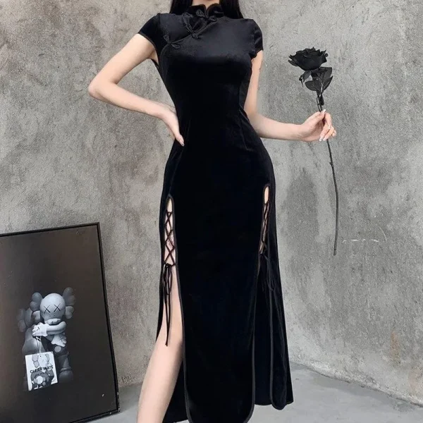 Gothic Kleid Schwarz Lang
