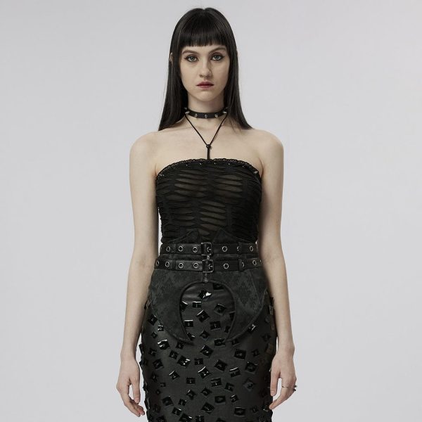 Gothic Ripped Halter Tank Top for kvinner – Gothic Shop