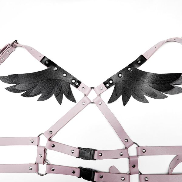 Women's faux leather body harness with wings in pastel gothic style ...