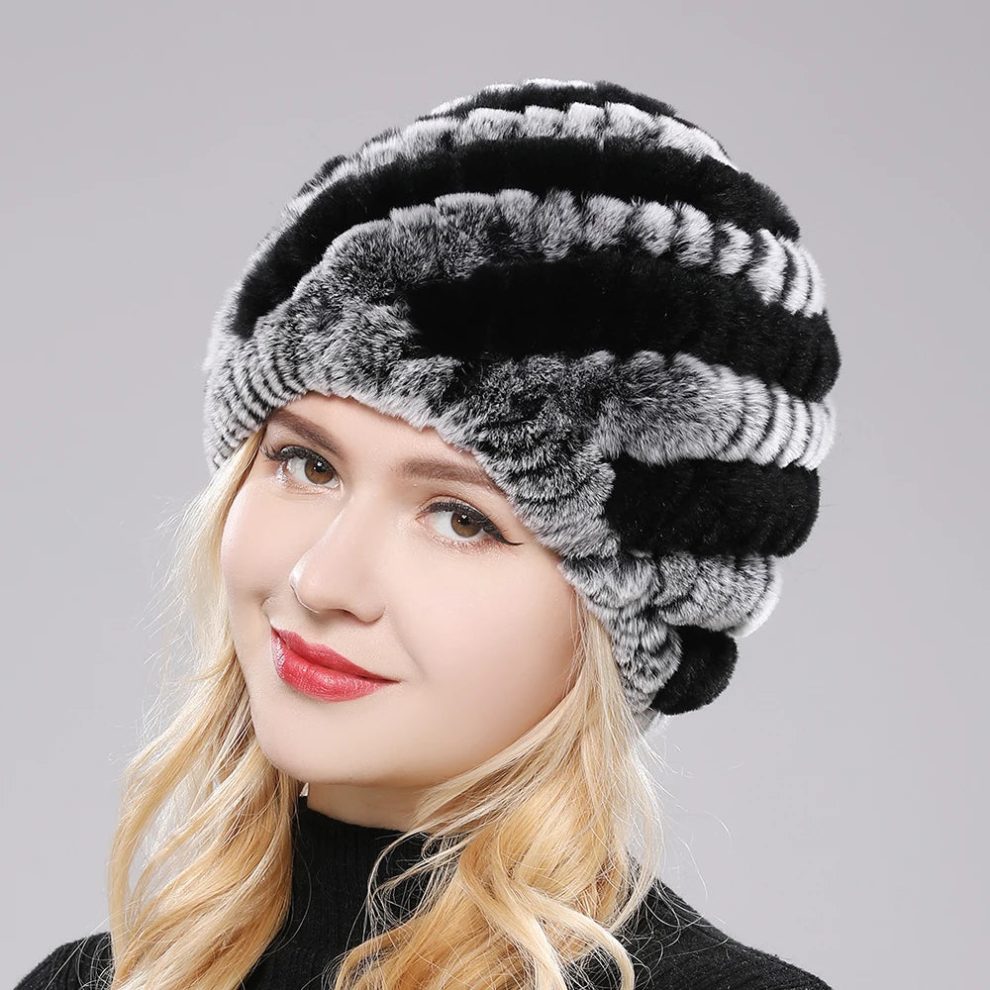Bonnet d'hiver gothique pour femme en véritable fourrure de lapin Rex ...
